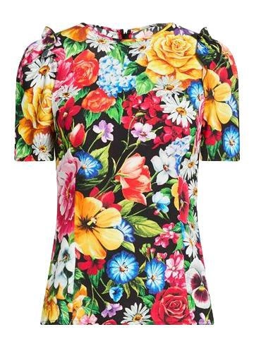 Dolce & Gabbana Floral Print Ruched Viscose Blend Top - Black