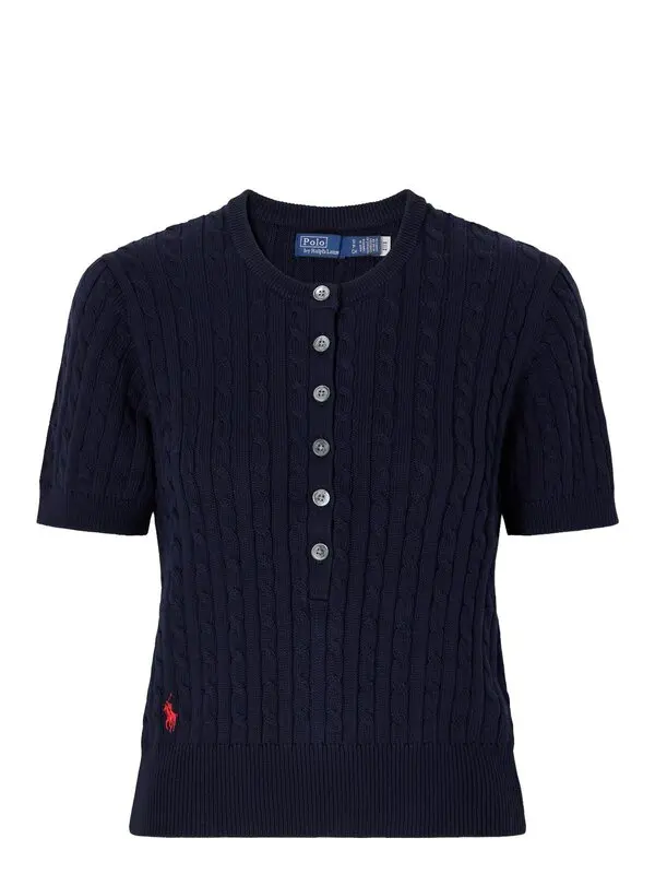 Polo Ralph Lauren Cable Knit Henley Sweater - Blue