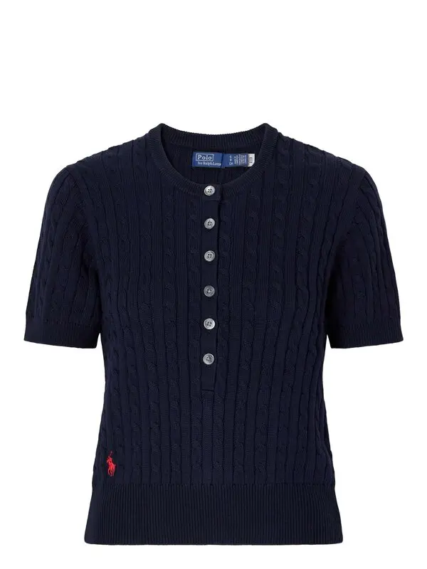Polo Ralph Lauren Cable Knit Cotton Henley Sweater - Navy