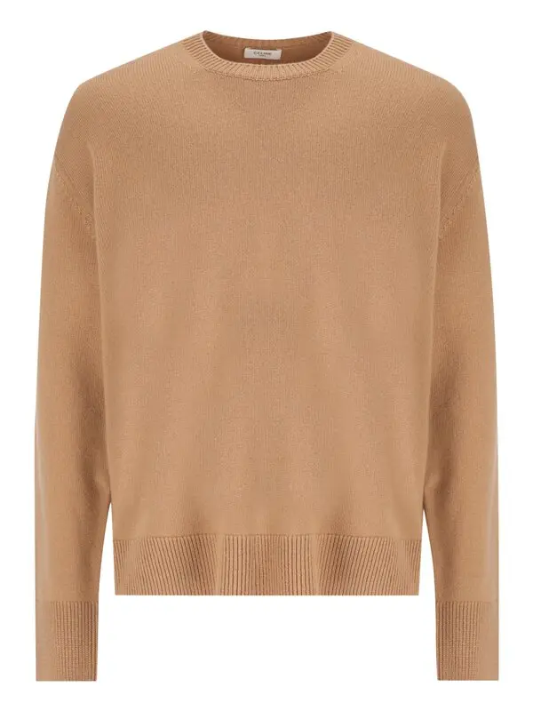 Celine Cashmere Crewneck Sweater With Elbow Patches - Light Brown