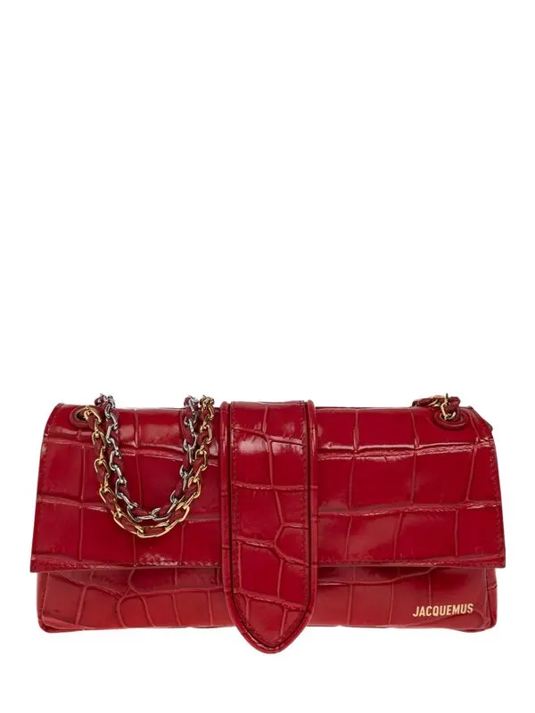 Jacquemus Croc-embossed Chain Shoulder Bag - Red
