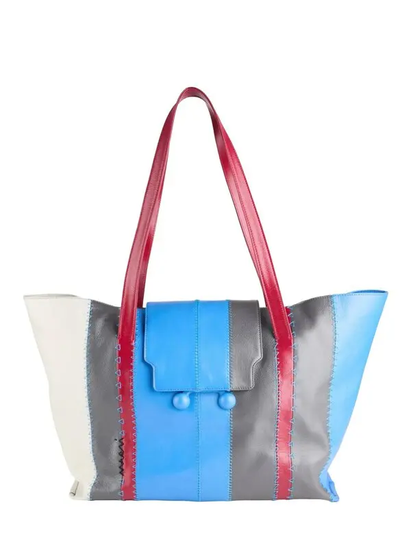 Marni Striped Leather Tote - Blue