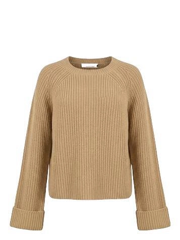 Liviana Conti Virgin Wool Ribbed Sweater - Camel