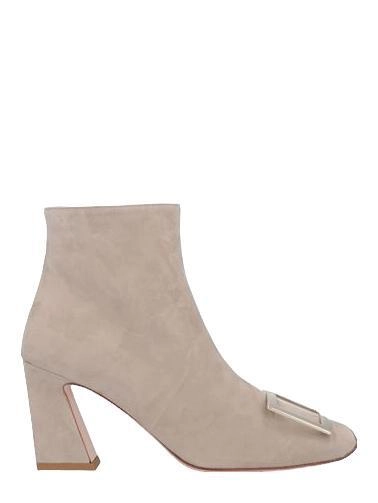 ROGER VIVIER Suede Ankle Boots With Geometric Heel - Beige