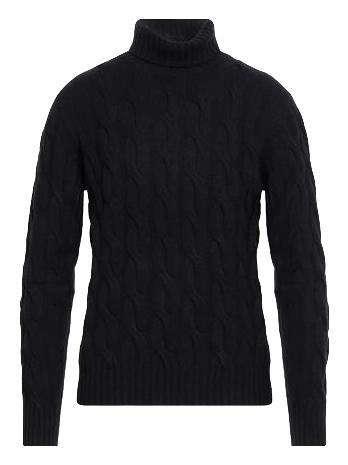 MOORER Turtleneck Midnight Cashmere Cable-knit Sweater - Blue
