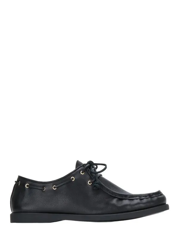Celine Round Toe Lace-up Loafers - Black