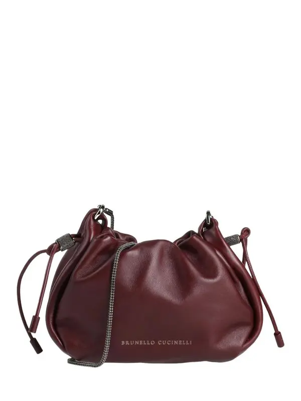 Brunello Cucinelli Leather Crossbody Bag With Drawstring - Red