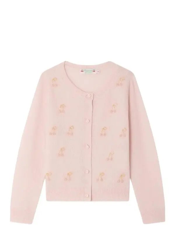 Bonpoint Cashmere Cardigan With Embroidered Cherries - Pink