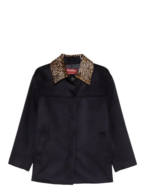Max Mara Animal Print Collar Straight Hem Coat - Black