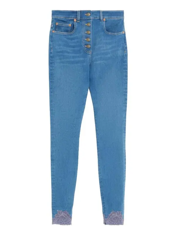 Valentino Garavani Belt-loop Jeans With Lace Cuffs And Vlogo Patch - Blue