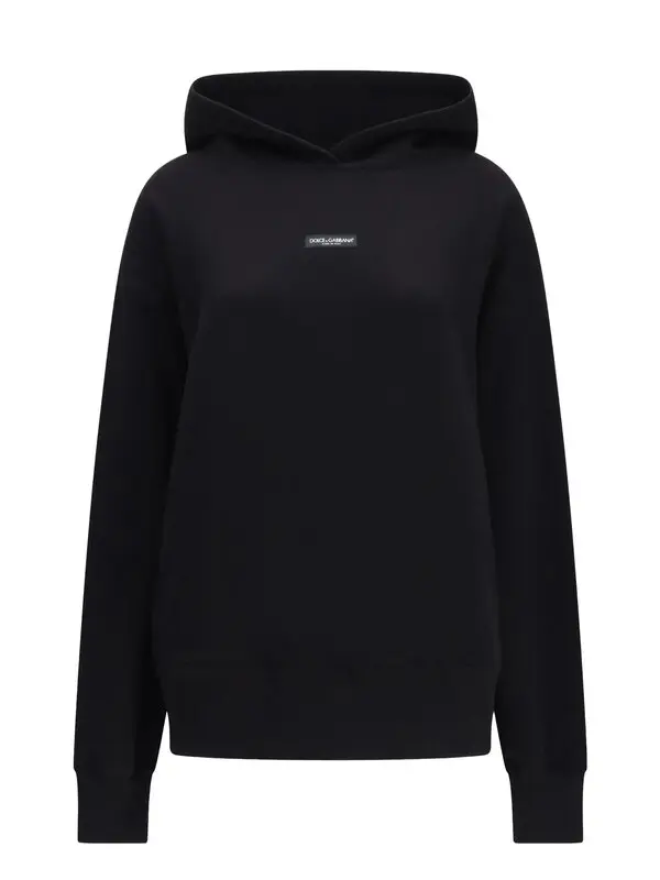 Dolce & Gabbana Logo Patch Cotton Hoodie - Black