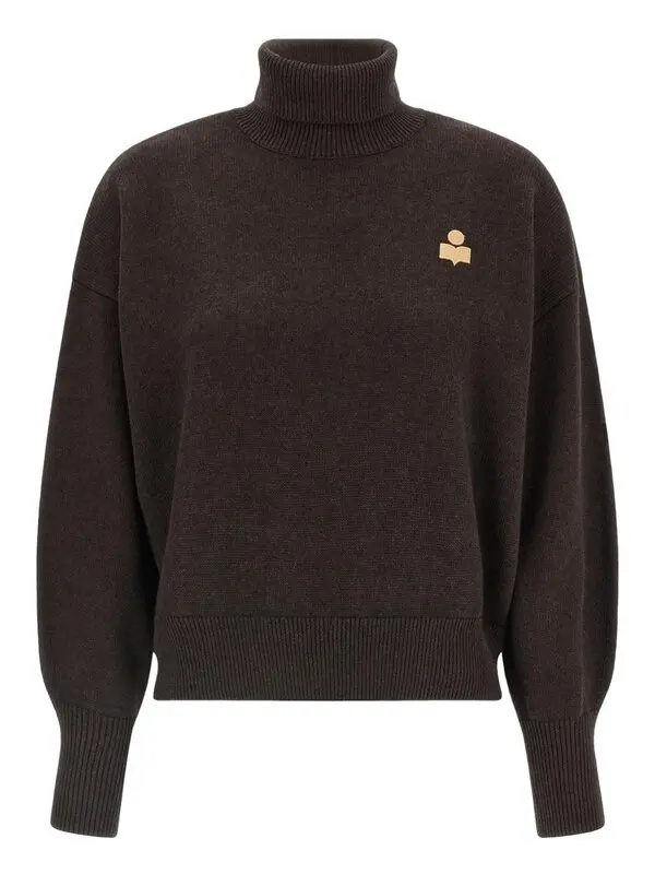 Isabel Marant Étoile Mock Neck Embroidered Logo Sweater - Brown