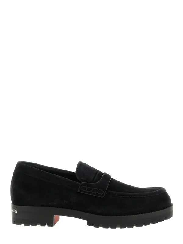 CHRISTIAN LOUBOUTIN Suede Round-toe Loafers With Chunky Sole - Black