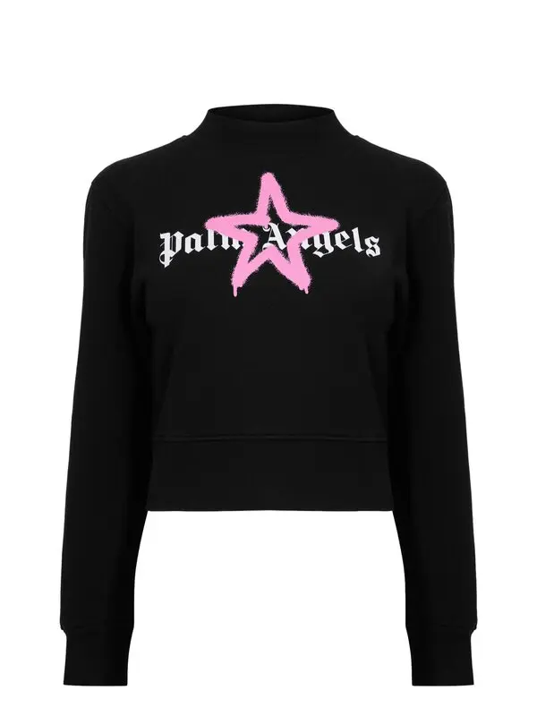 Palm Angels Mockneck Cropped Sweatshirt - Black