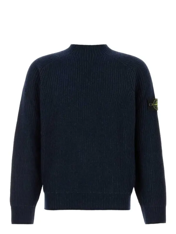 Stone Island Long Sleeve Sweater With Ribbed Details - Blue