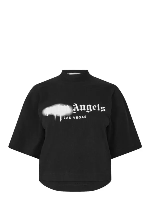 Palm Angels Mock Neck Cropped Tee - Black