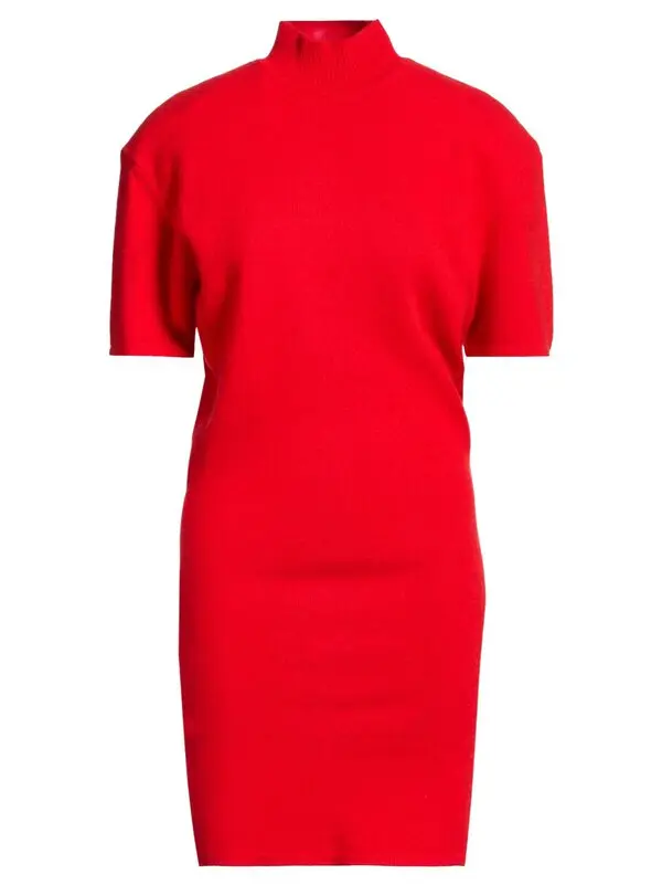 Jacquemus Bodycon Knit Dress With High Neck And Shoulder Pads - Red