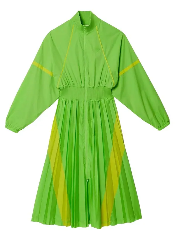 Lacoste Stand Collar Long Sleeve Midi Dress - Green