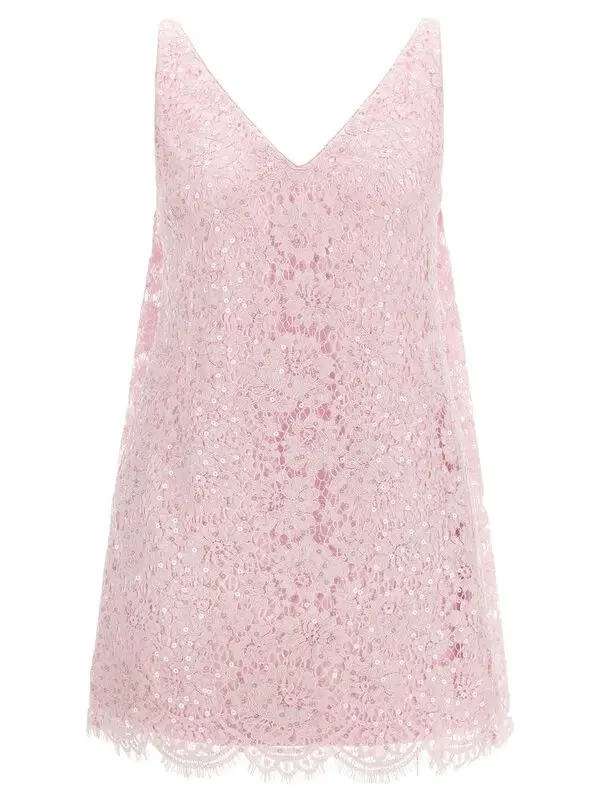 SELF-PORTRAIT Floral Lace Sequined Mini Dress - Pink