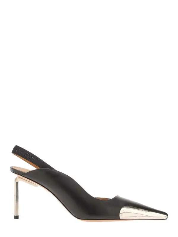 Off-White Slingback High Heel With Metallic Toe Cap - Black