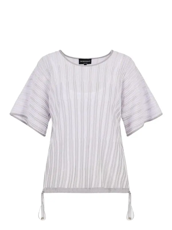 Emporio Armani Vertical Stripe Short Sleeve Top With Drawstring Hem - No