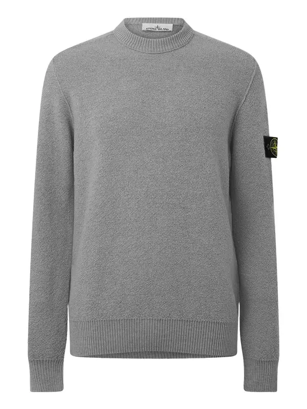 Stone Island Crewneck Sweater With Branded Badge - Gray