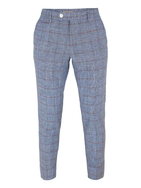 Hugo Boss Plaid Straight Leg Tailored Trousers - Blue