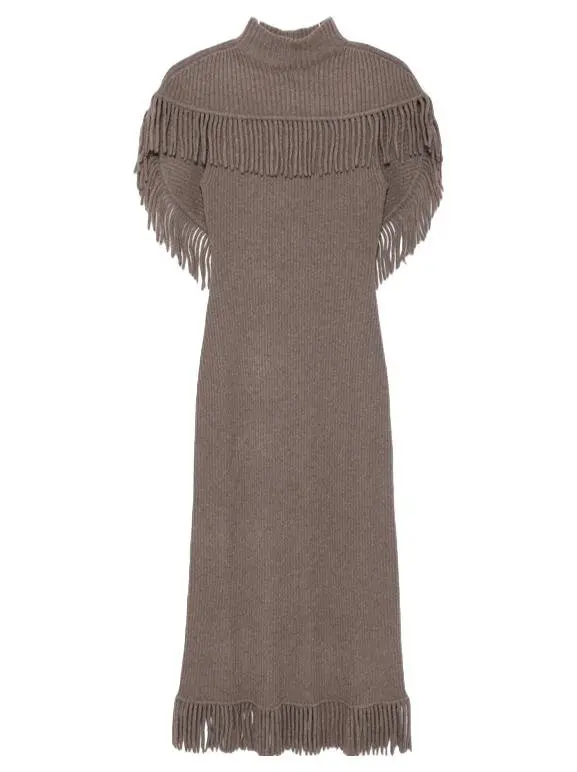 Simkhai Fringe-trim Ribbed Knit Dress - Brown