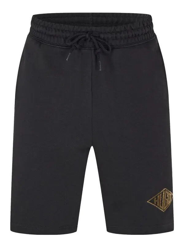 Hugo Boss Drawstring Waist Knit Shorts With Embroidered Detail - Black