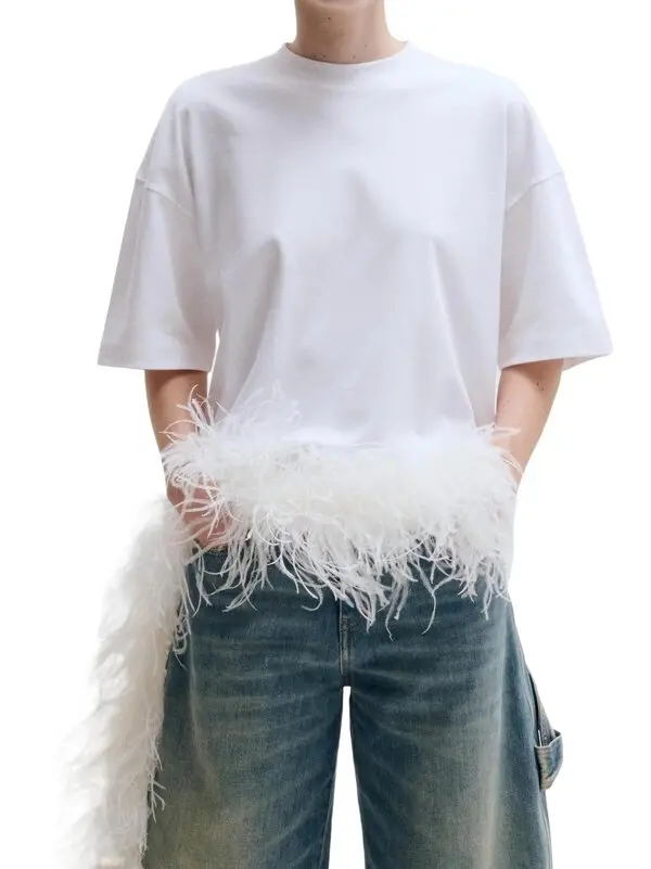 DARKPARK Feather-trimmed Short-sleeve T-shirt - White