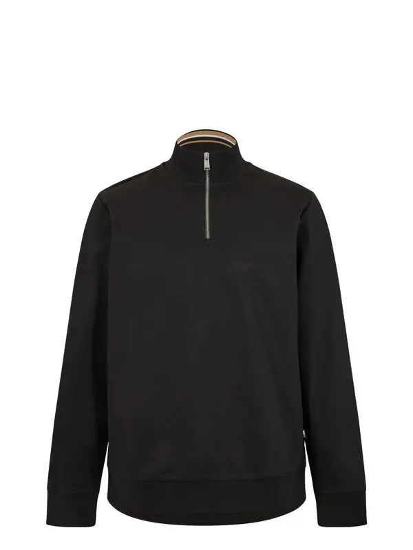 Hugo Boss Half-zip Stand Collar Top With Contrast Detail - Black