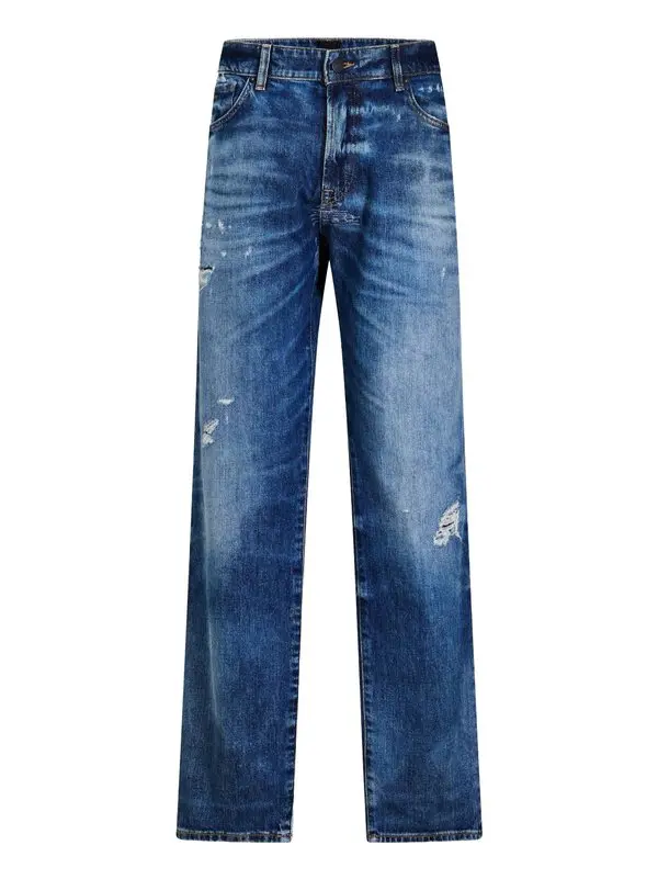 Hugo Boss Loose Straight Leg Jeans With Distressed Details - Blue