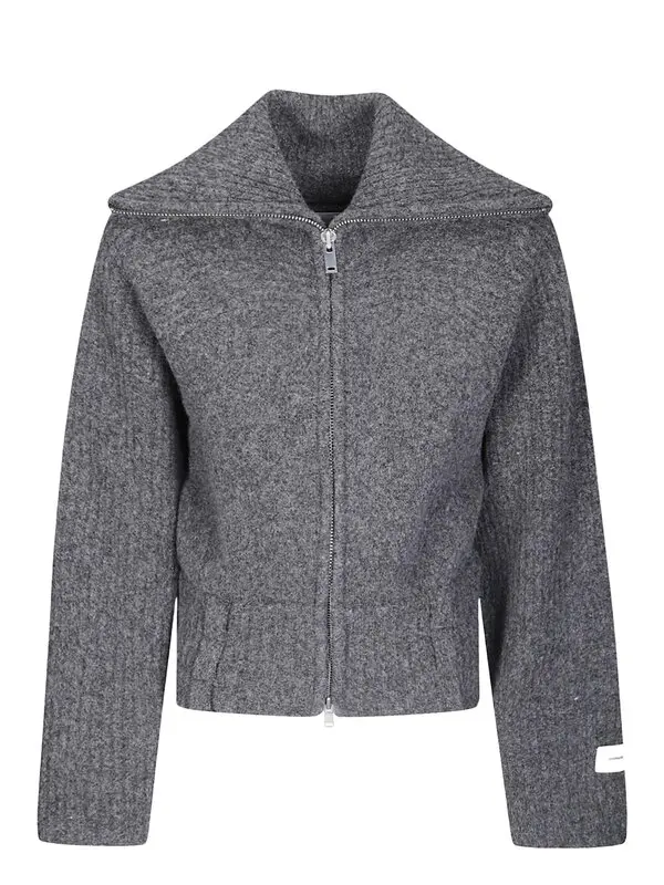 SAMSOE SAMSOE Cropped Knit Zip-up Jacket - Grey