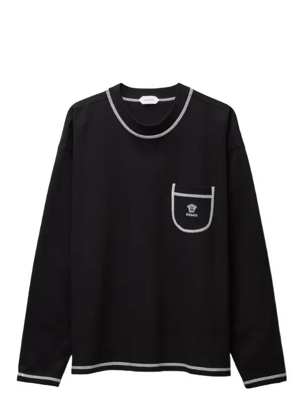 Versace Embroidered-logo Stretch Cotton Jersey T-shirt - Black