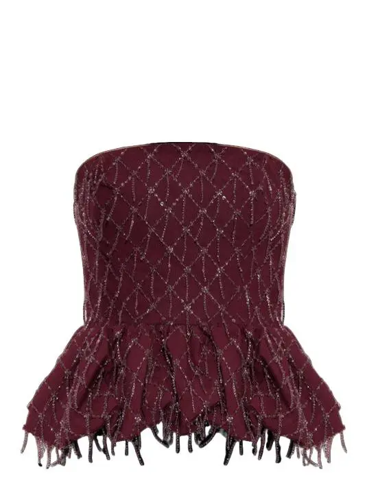 ROTATE BY BIRGER CHRISTENSEN Sequin Embellished Bandeau Top - Dark Red