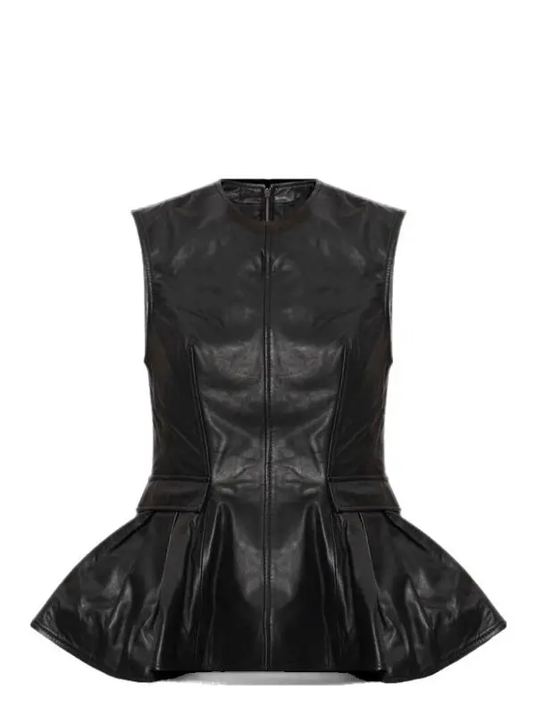 ROTATE BY BIRGER CHRISTENSEN Peplum Leather Vest - Black