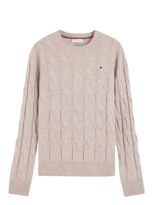 Tommy Hilfiger Wool Cable Knit Crewneck Sweater - Nude