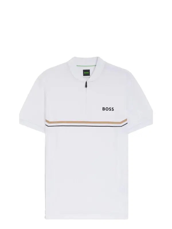 Hugo Boss Polo Shirt With Half-zip Placket And Contrast Stripes - White