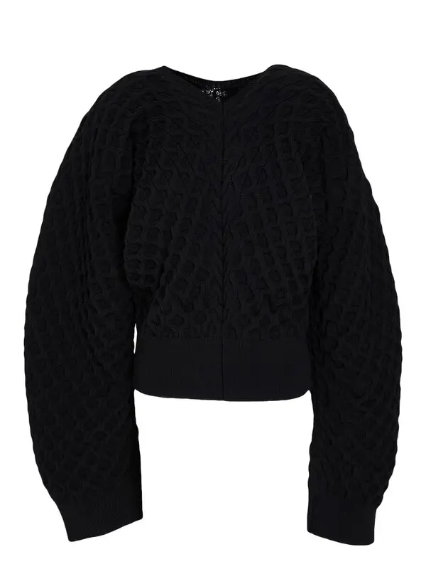 Jacquemus Textured V-neck Long Sleeve Sweater - Black