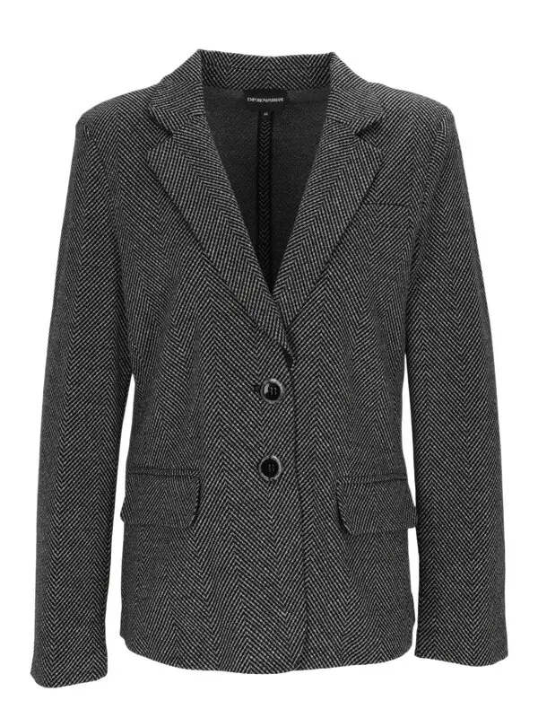 Emporio Armani Single-breasted Jacket In A Herringbone Knit Pattern - Black