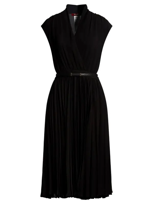 Max Mara Pleated Midi Dress With Belt - Black