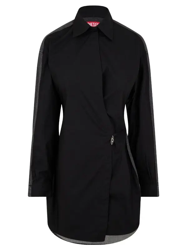 DIESEL® Collared Long Sleeve Shirt Dress With Side Buckle Detail - Black