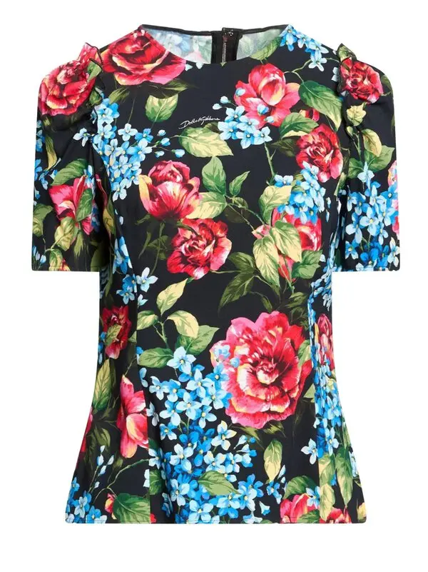 Dolce & Gabbana Floral Print Short Sleeve Crew Neck T-shirt - Black