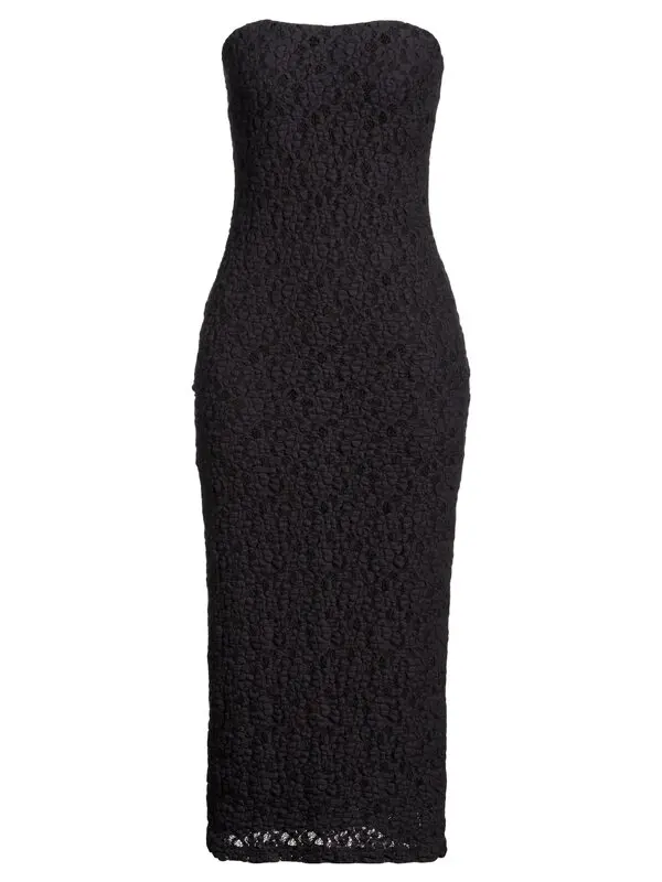 Max Mara Black Lace Strapless Midi Dress - Blue