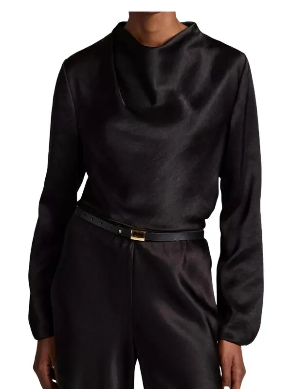 Vince Satin Draped Cowl Neck Long Sleeve Top - Black