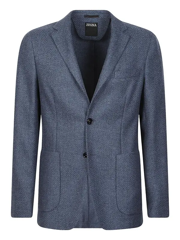 Zegna Herringbone-knit Blazer - Blue