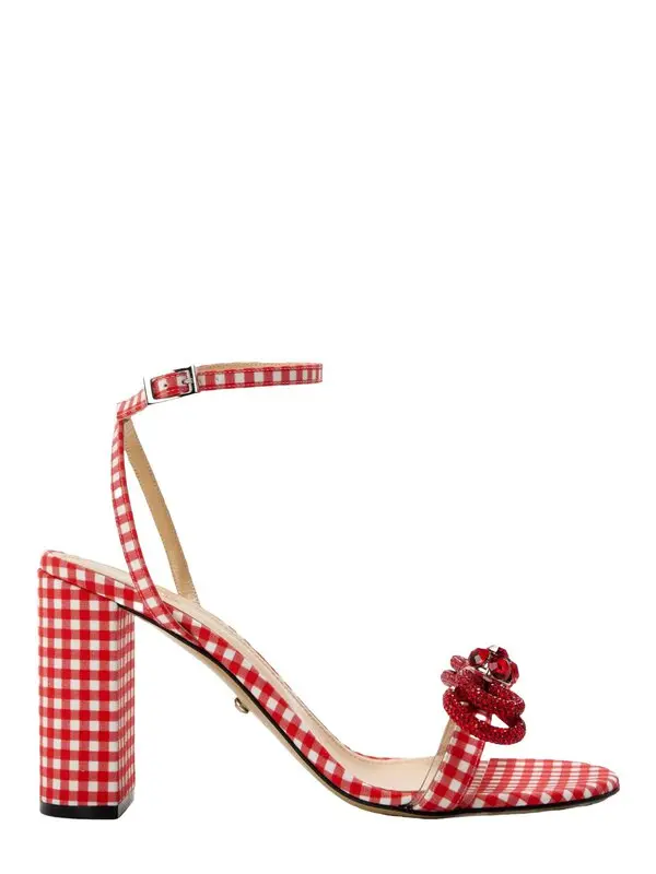 MACHMACH Mach & Mach Red Gingham Embellished Bow Block Heel Sandals - Multicolor