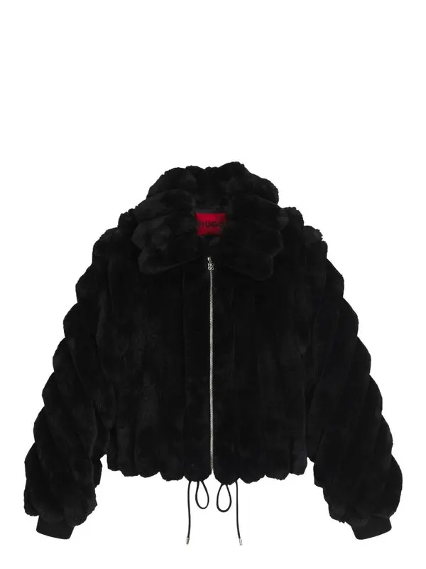 Hugo Boss Faux Fur Jacket With Stand Collar - Black