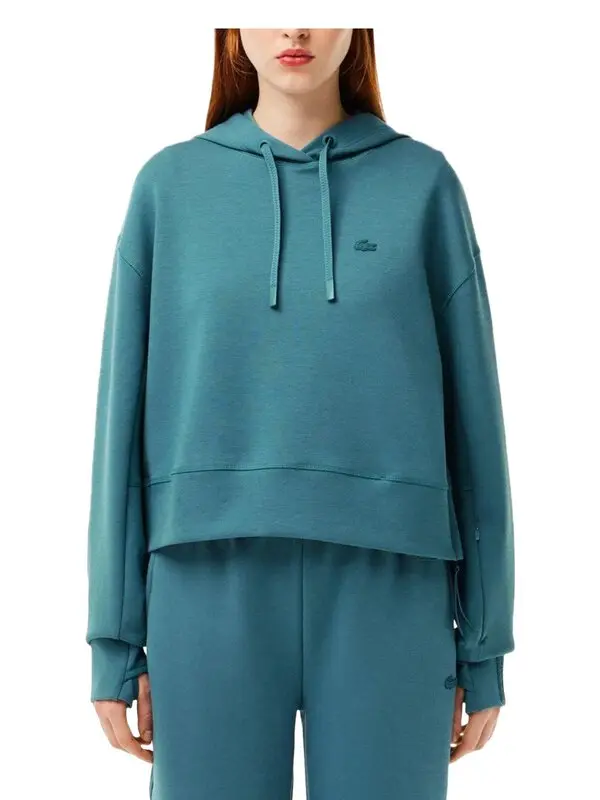 Lacoste Cropped Hoodie With Embroidered Logo - Blue