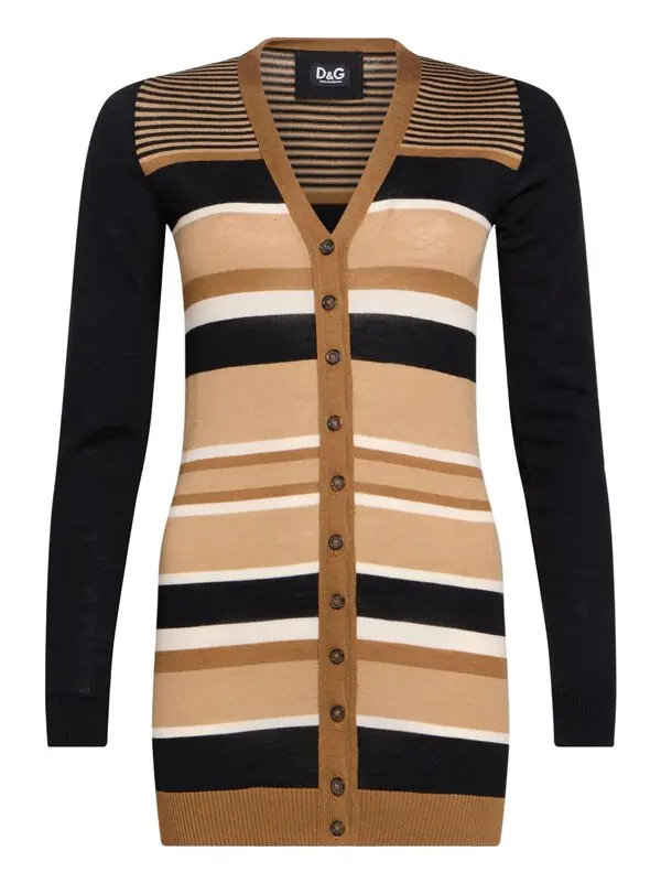 Dolce & Gabbana Striped Wool Knit Cardigan - Camel